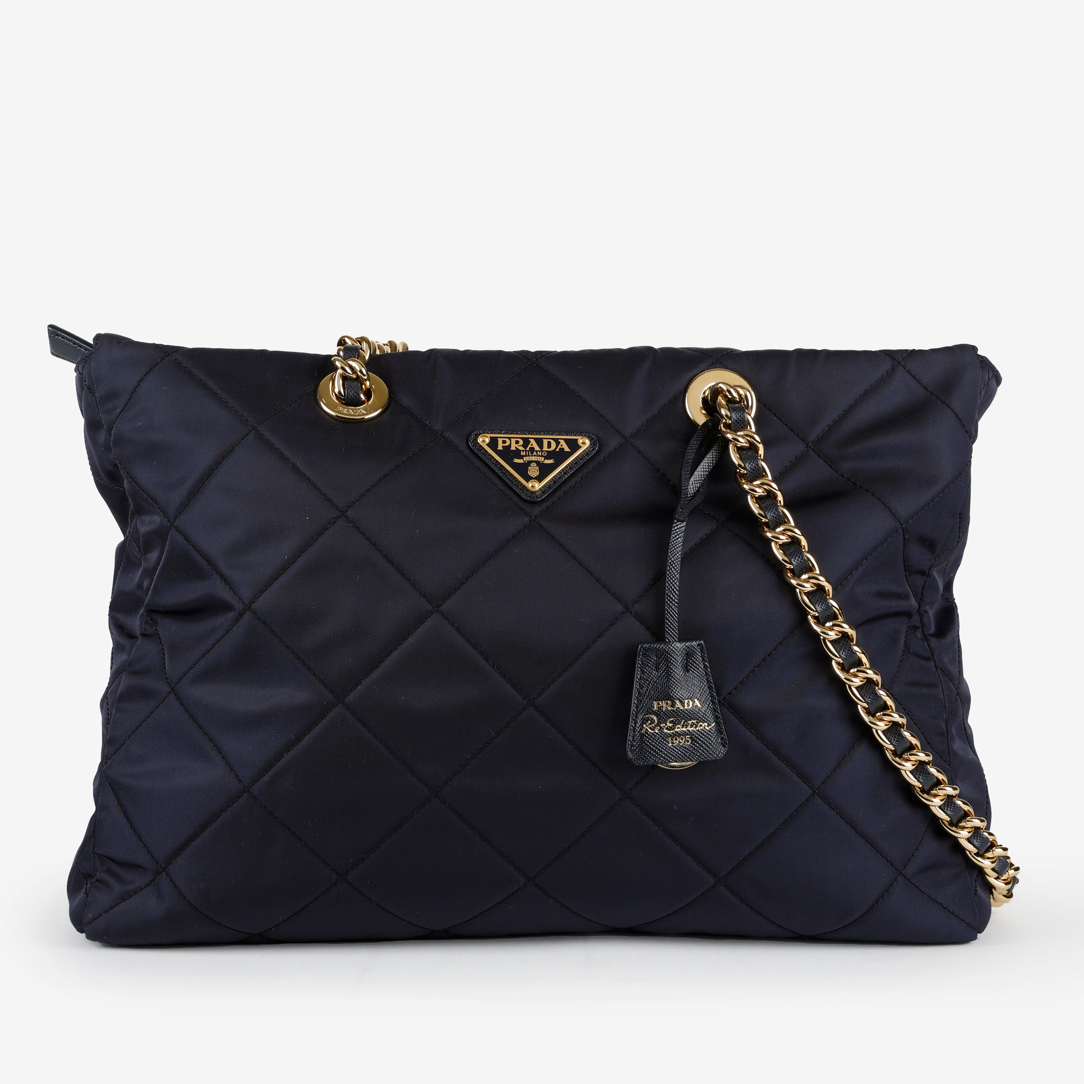 Large Re-Edition 1995 Chain Tote, Navy Nylon – Glow Luxury